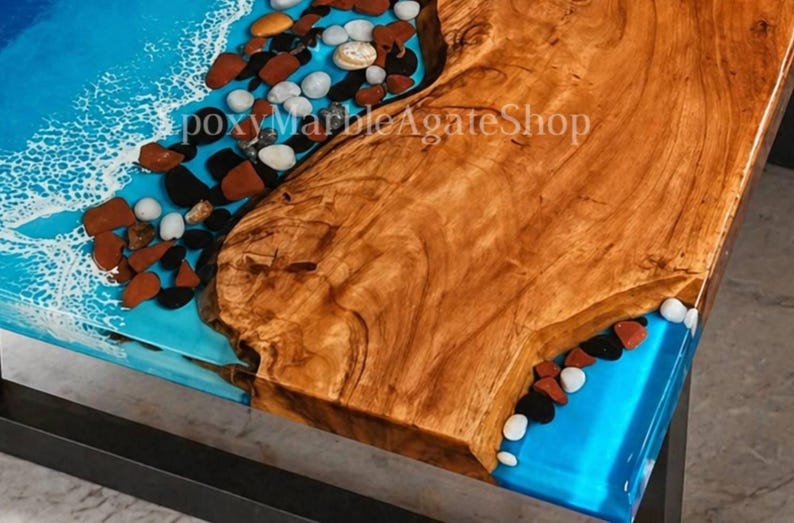 Ocean Epoxy Resin Table – Live Edge Wood Coffee Table, Beach Wave ...
