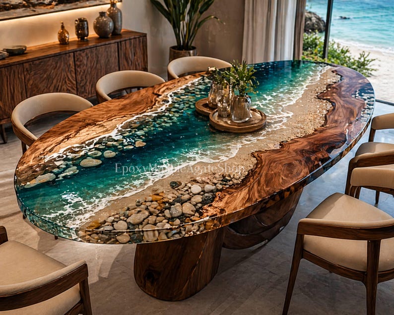 Oval Epoxy Dining Table Live Edge Wood Resin River Luxury Furniture Etsy 0373