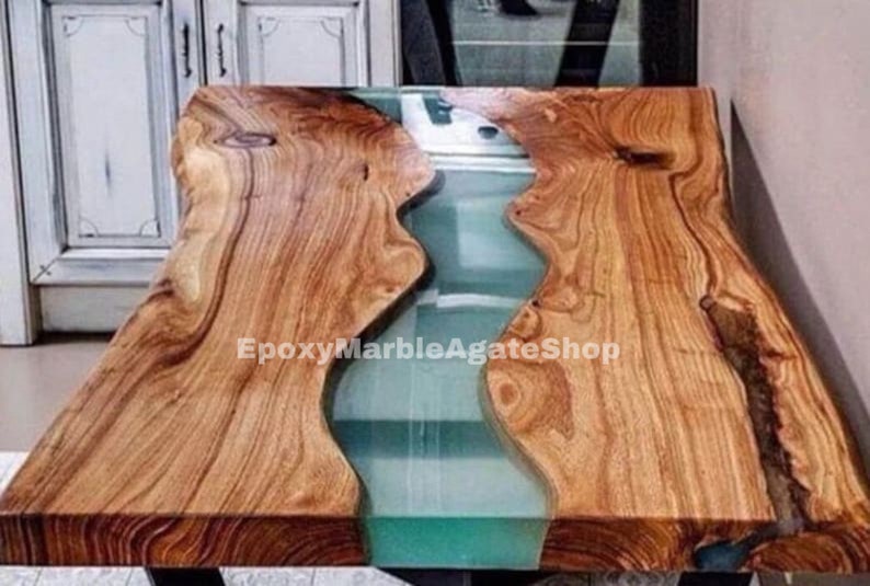 Epoxy Resin Live Edge Table, Handmade Walnut River Dining Table - Etsy