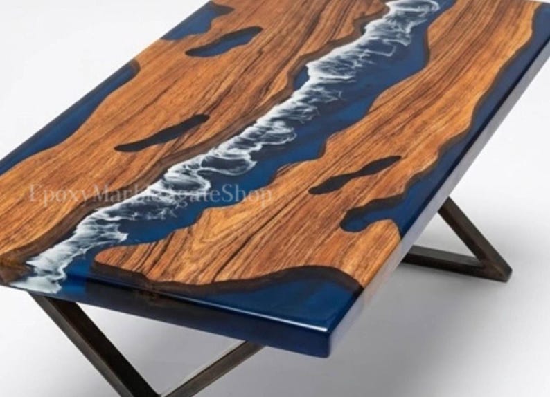 Live Edge Epoxy River Dining Table | Walnut Resin Furniture - Etsy