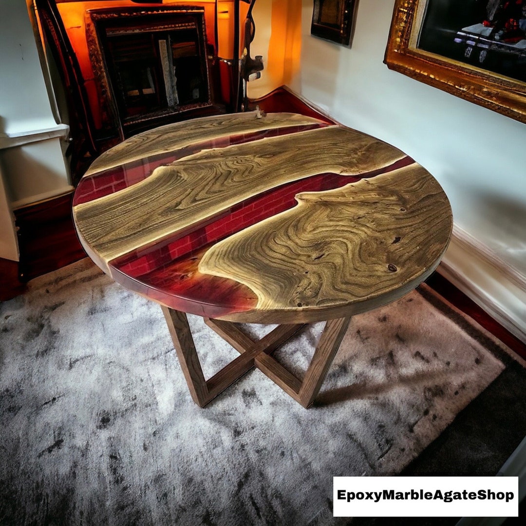 Red Epoxy Handmade Epoxy Resin Coffee Table, Counter Desk Table, Mid ...