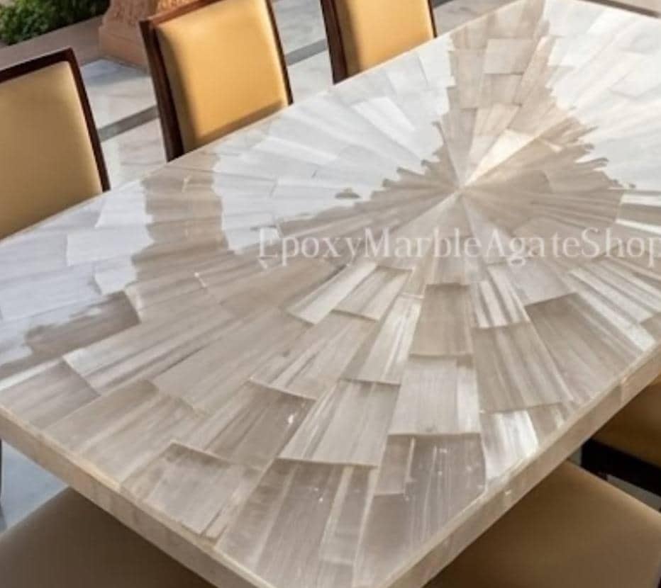 Selenite Table Top | Handmade Crystal Stone Table Luxury Home Decor ...