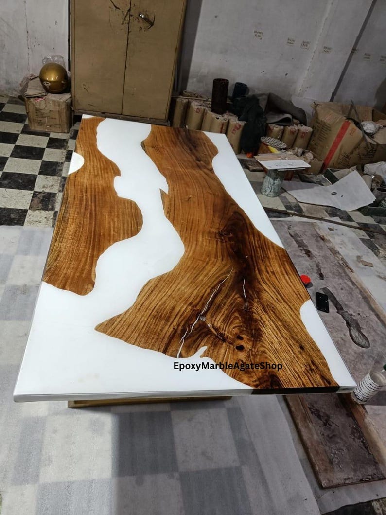 White Epoxy,resin Table,large Epoxy Table Top, Clear Resin Epoxy Table ...