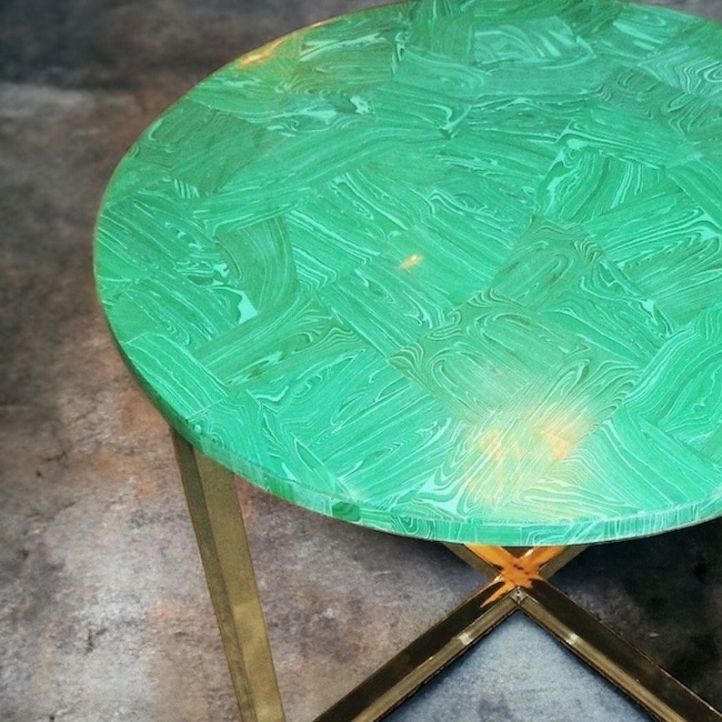 Green Marble Round Coffee Dining Table Top Malachite Random Inlay Stone ...