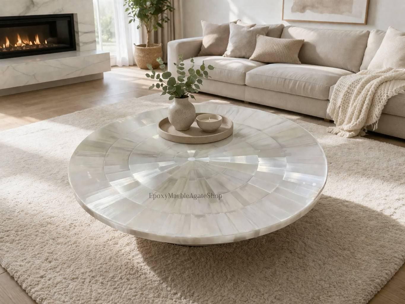 Handmade Selenite Sunburst Coffee Table – Luxury Round Living Room ...