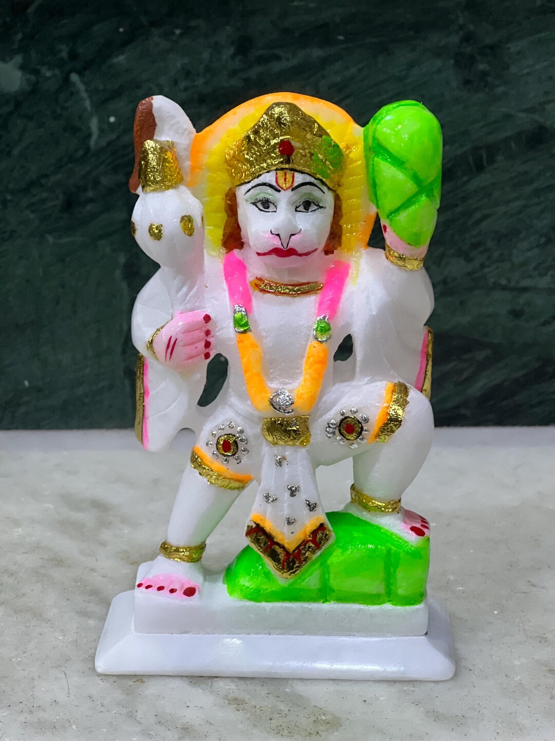Handmade Alabaster Marble Hanuman Statue – 7-inch Bajrangbali Idol for ...