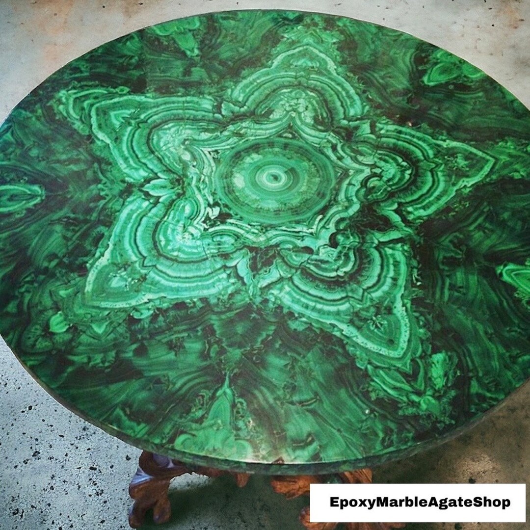 Green Marble Round Coffee Dining Table Top Malachite Random Inlay Stone ...
