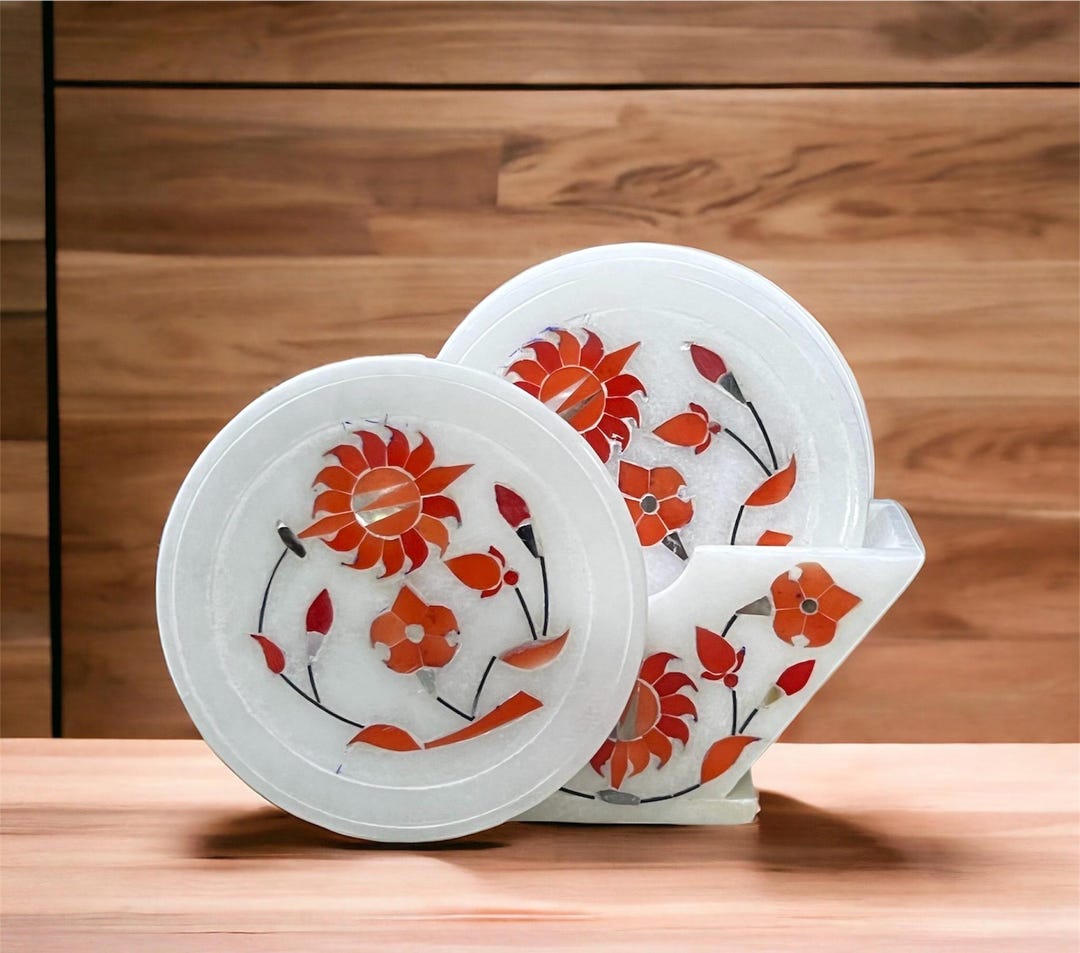 Alabaster Stone Handcrafted Marble Inlay Coaster - Elegant Stone Drink ...