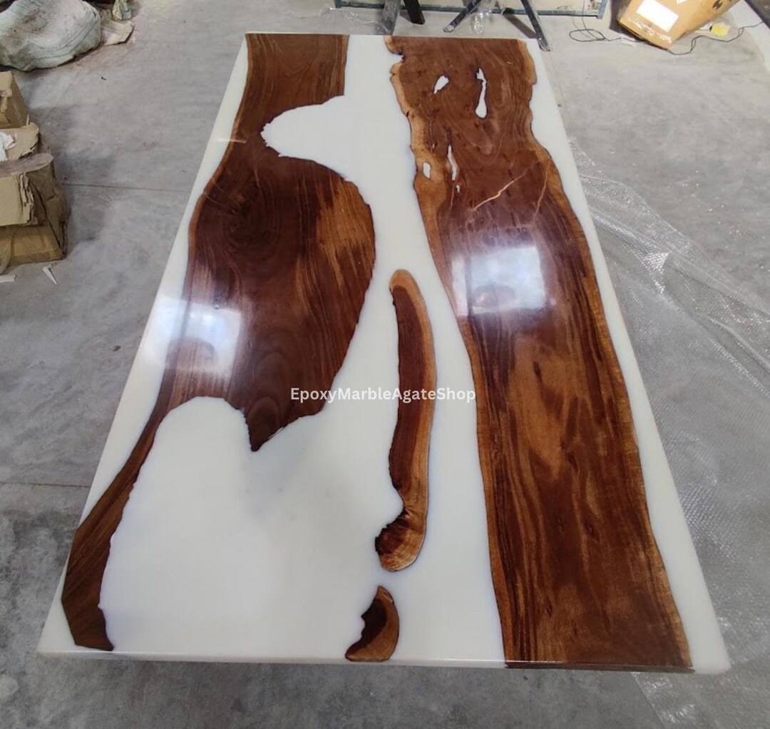 White Epoxy Table, Resin River Dining Table, Custom Handmade Furniture ...