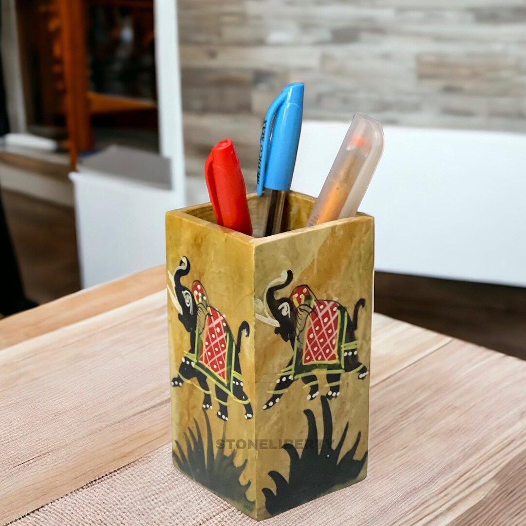 Hand-carved Marble Soapstone Pen Holder | Desk Organizer | Rustic ...