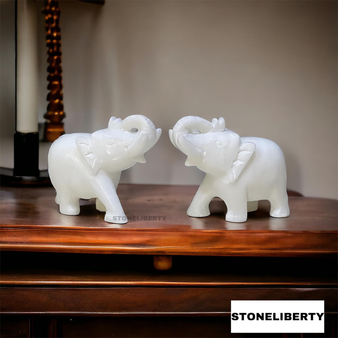 Handmade Natural Alabaster Marble Stone Elephant Showpiece for Home ...