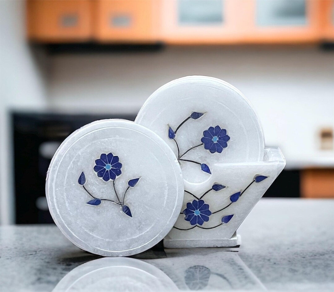 Alabaster Stone Handcrafted Marble Inlay Coaster - Elegant Stone Drink ...