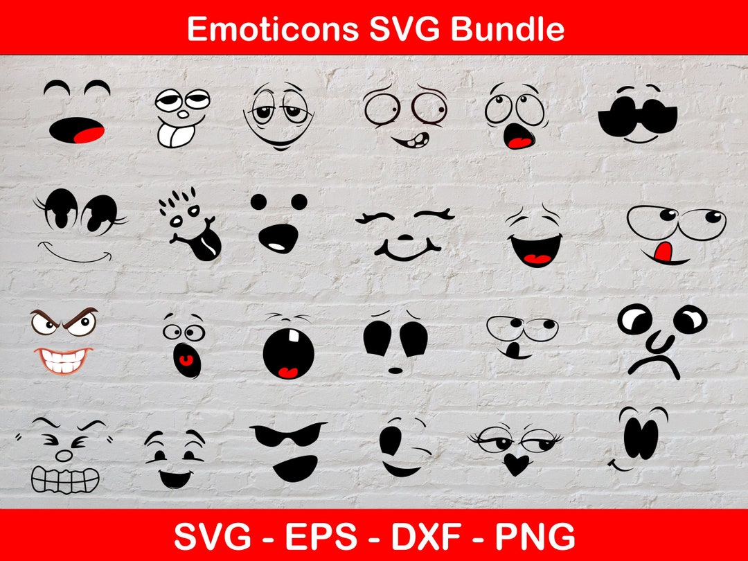 Emoticons Svg Bundle, Emoji Svg, Cute Faces, Cut Files for Cricut, Svg ...