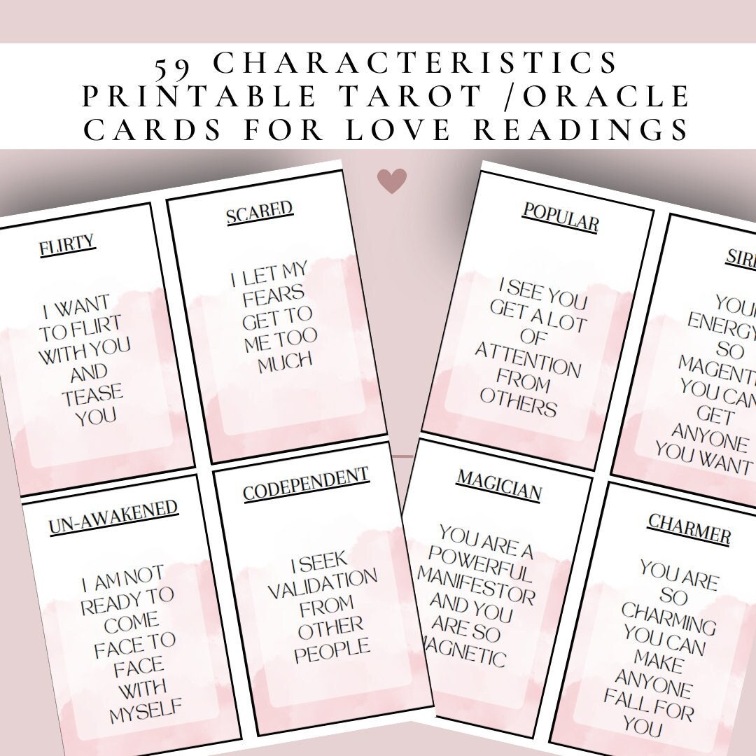 59 Character Oracle Cards for Love & Romance Readings, Printable Tarot ...