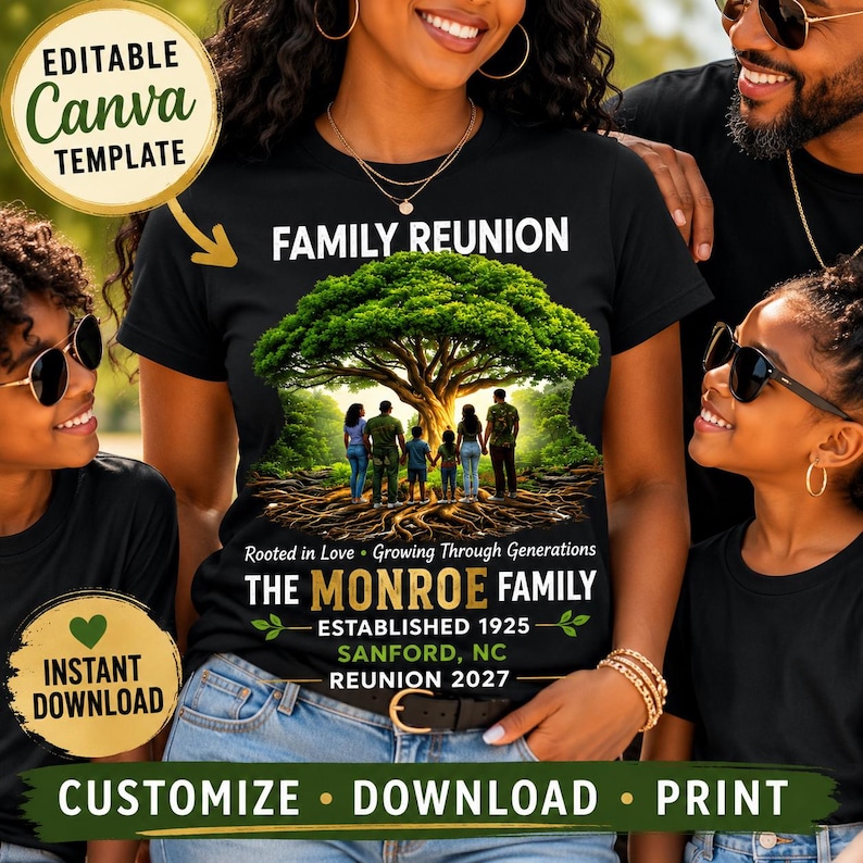 Editable Family Reunion Canva Template: Family Tree Design (digital ...