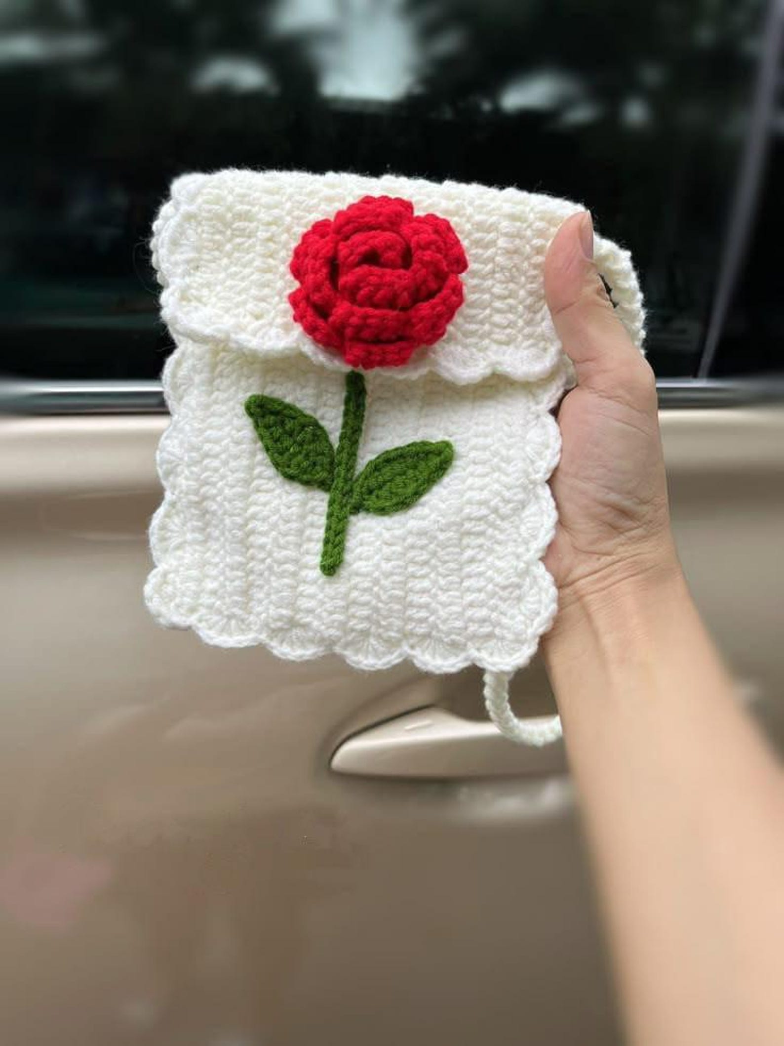 Handmade Crochet Mobile Pouch – Boho Drawstring Phone Bag With Daisy ...