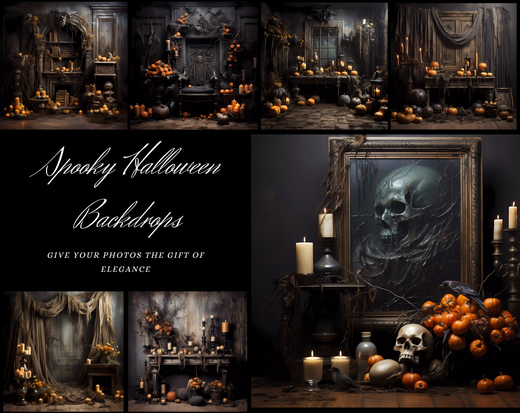 Halloween Backdrops Spooky Halloween Collection Set of 12 Digital ...