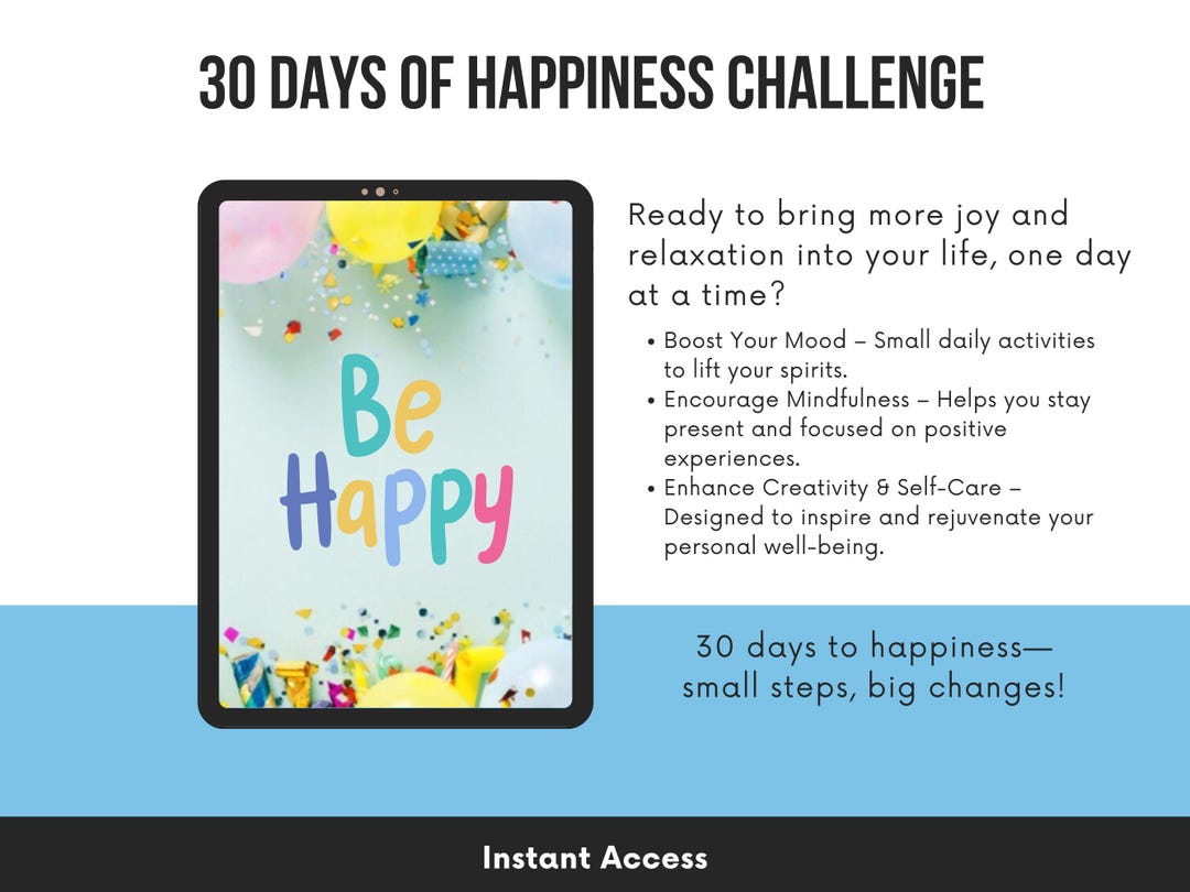 30 Days of Happiness Challenge Printable – Boost Your Mood & Well-being ...