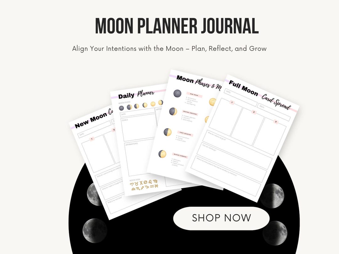 Moon Phases & Reflections Journal – 24-page Moon | Moon Planner | Moon ...