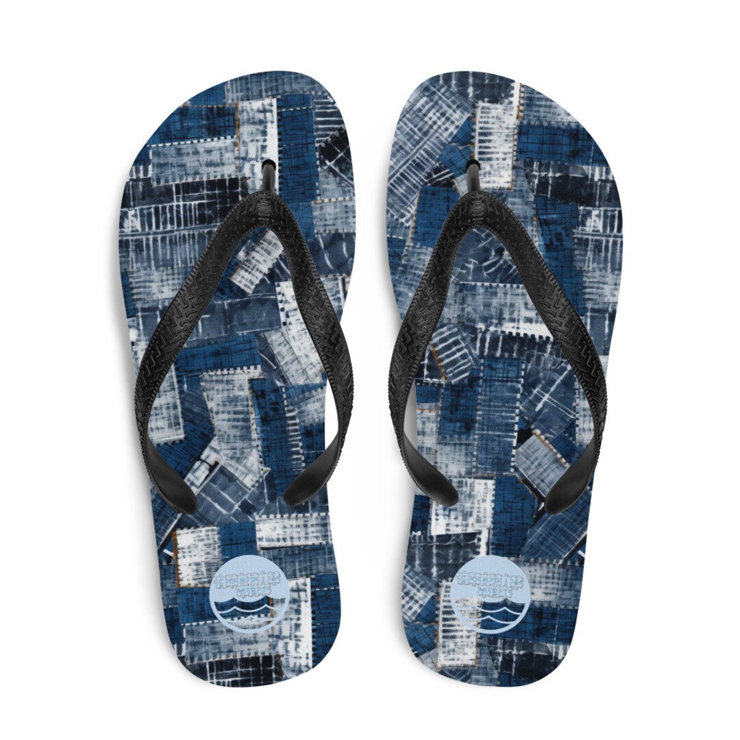 Jeans Flip Flops, Denim Flip Flops, Patchwork Denim Fabric, Printed ...