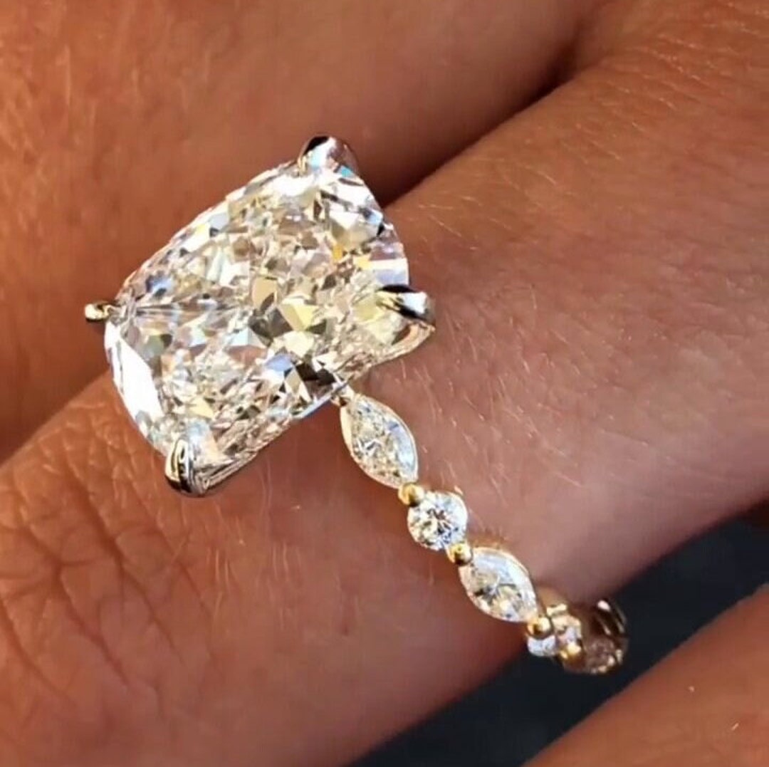 4ct Elongated Cushion Cut Moissanite Engagement Ring Solitaire Long ...