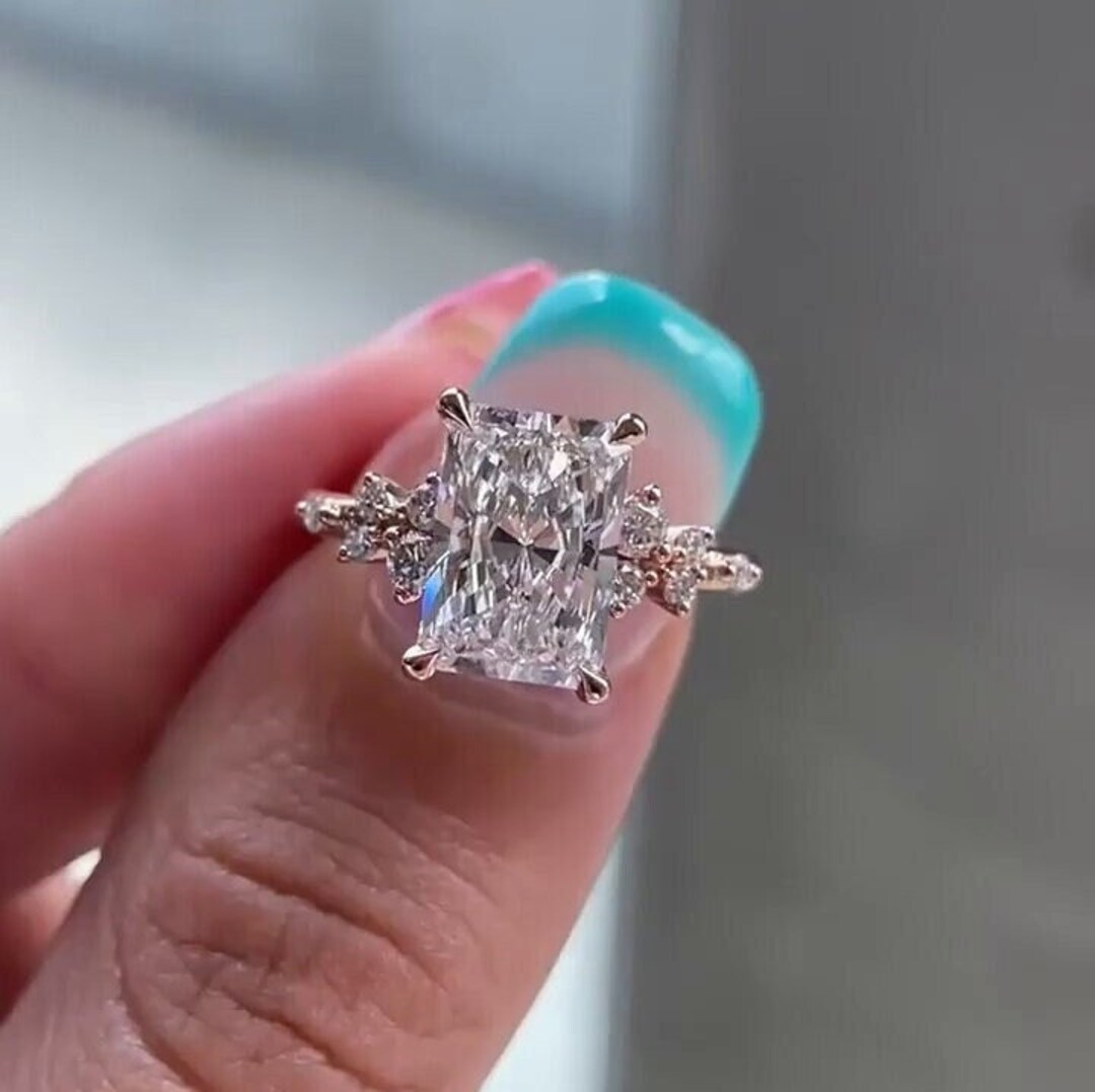 Radiant Cut Cluster Engagement Ring Radiant Cut Moissanite Diamond Ring ...
