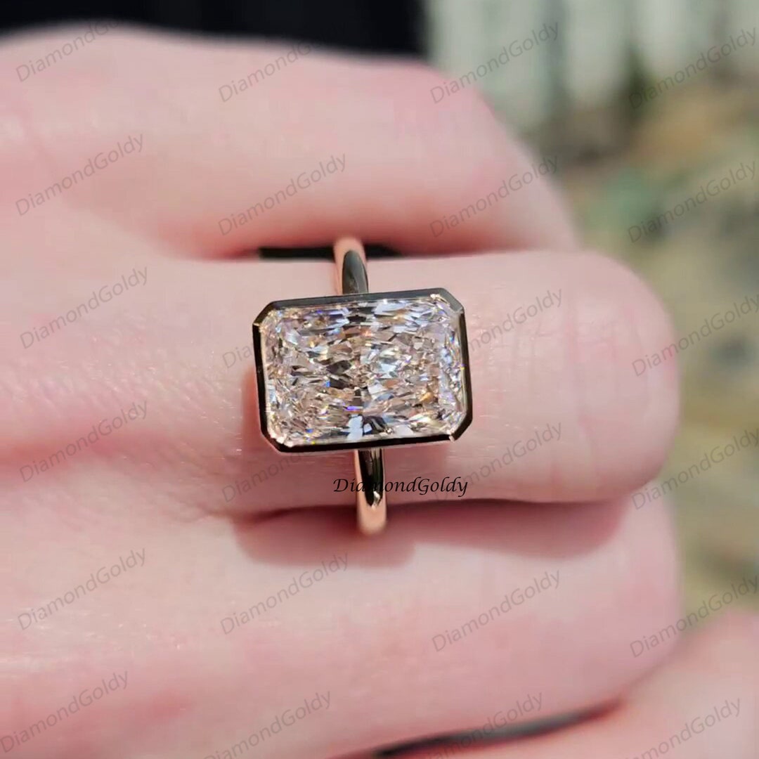 Bezel Set Ring 4 CT Classic Solitaire Radiant Cut Moissanite Engagement ...
