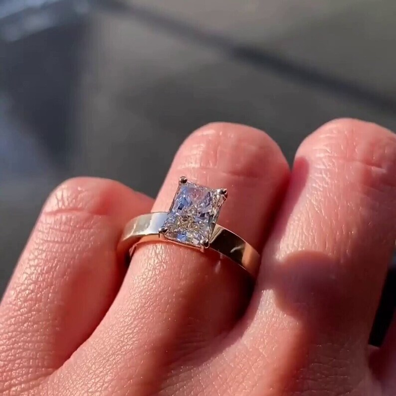 Radiant Cut Moissanite Engagement Ring Radiant Diamond Ring Anniversary ...