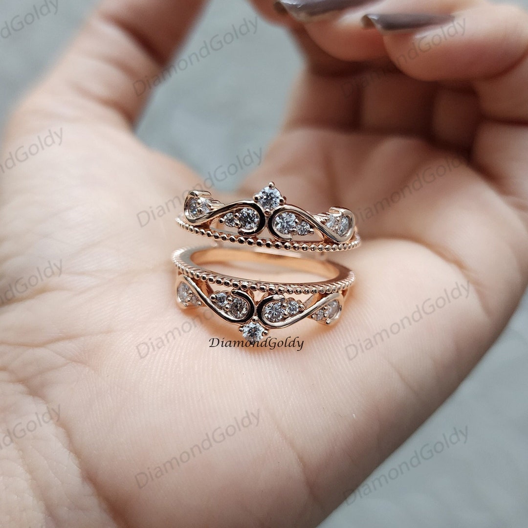 Vintage-style Contour Solitaire Enhancer Diamond Ring Moissanite ...
