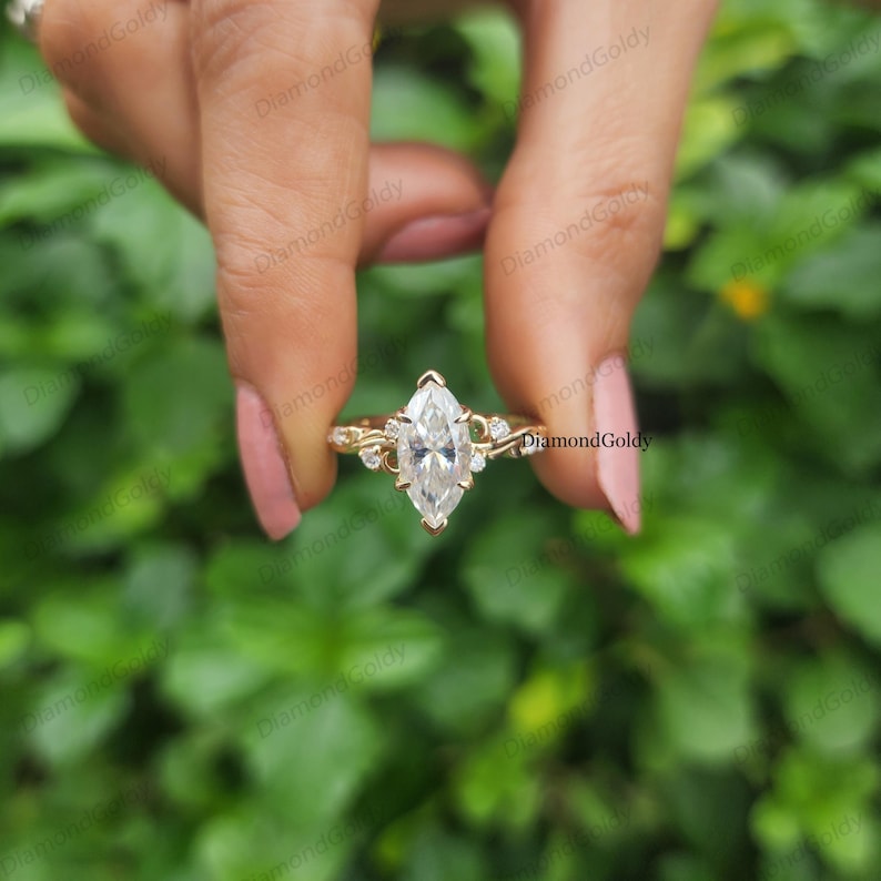 Vintage Marquise Moissanite Fairy Engagement Ring Natural Inspired Moissanite Flower Wedding ...