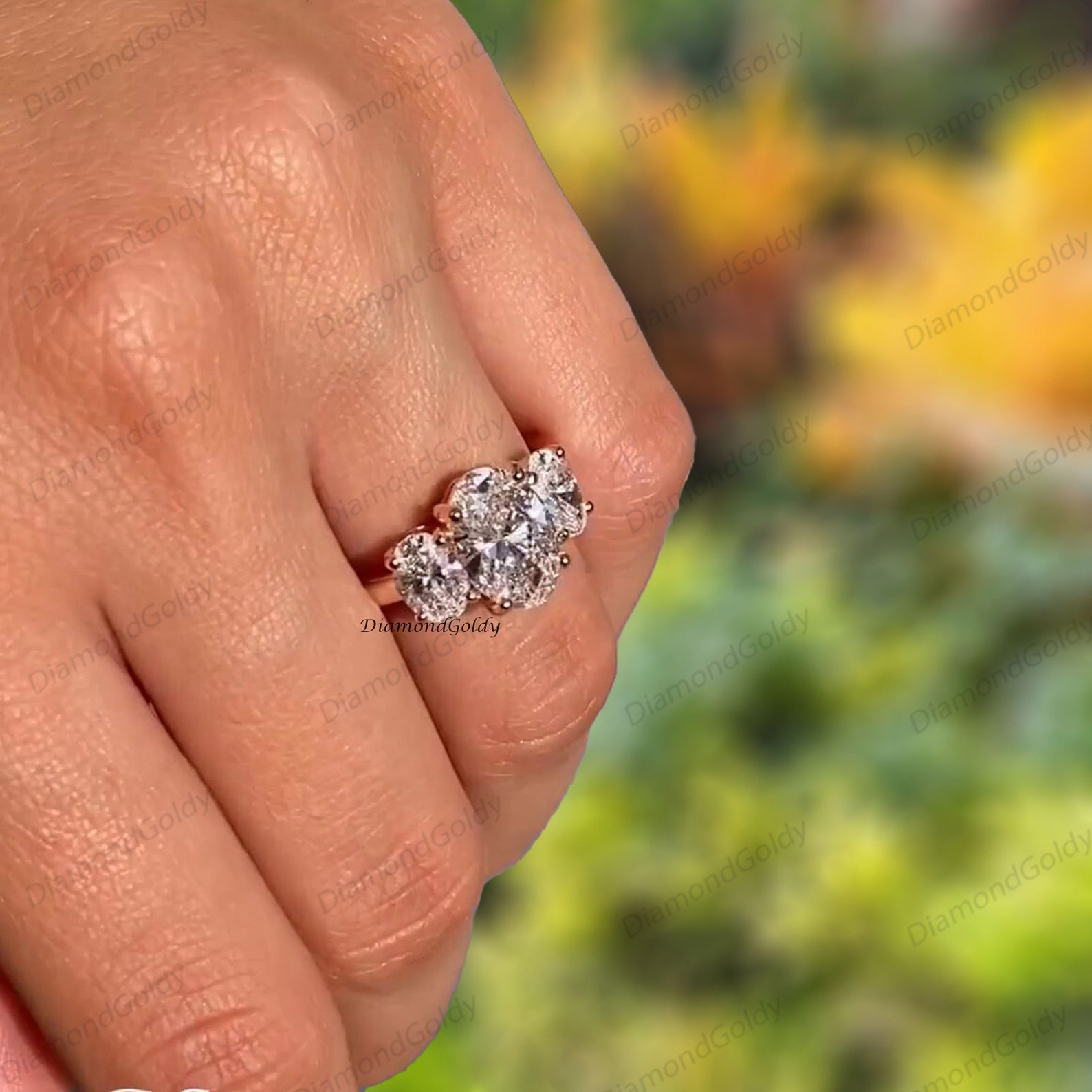 2.5 CT Oval Three Stone Engagement Ring Oval Moissanite Engagement Ring ...