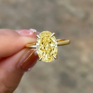 Canary Yellow Oval Cut Diamond Engagement Ring Colored Solid Gold ...