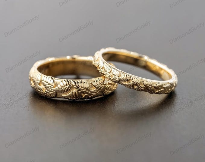 2pcs Couple Rings Set Leaf Branch Mens Wedding Band Leaf Unisex Wedding ...