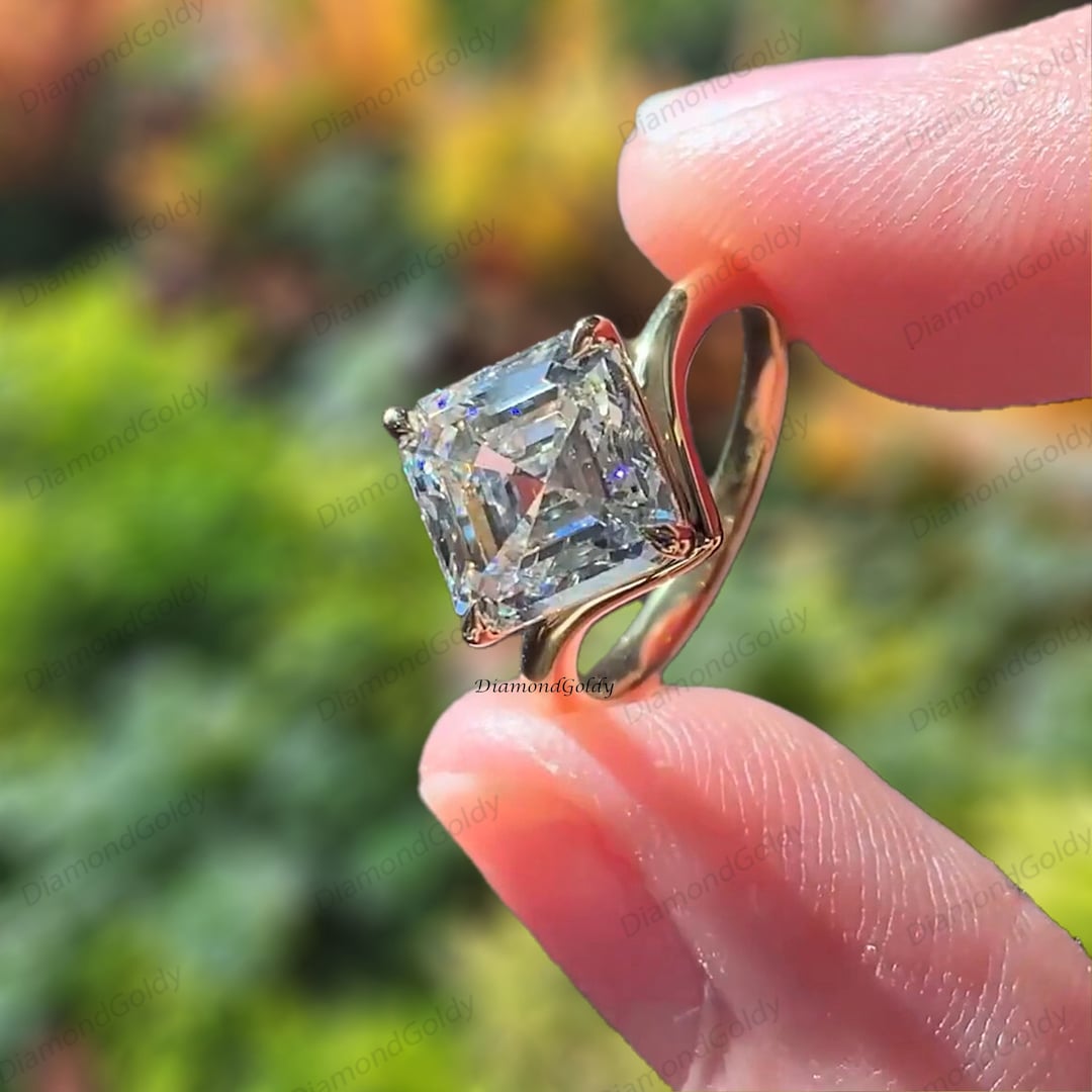 3 CT Asscher Cut Solitaire Moissanite Engagement Ring Bypass Set ...