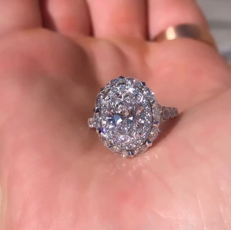 3 Ct Oval Halo Moissanite Engagement Ring Double Halo Ring Oval Cut