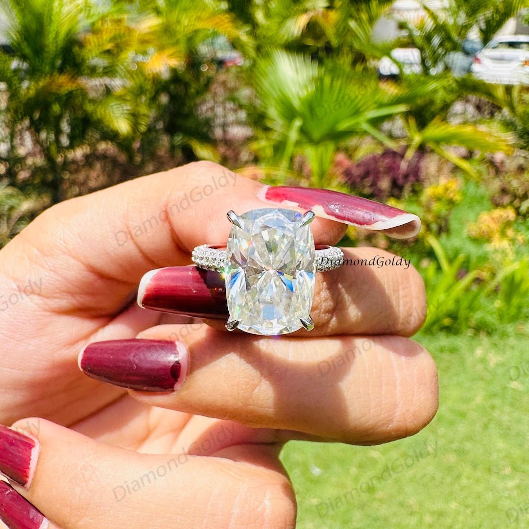 6CT Elongated Cushion Cut Moissanite Engagement Ring Cushion Cut ...