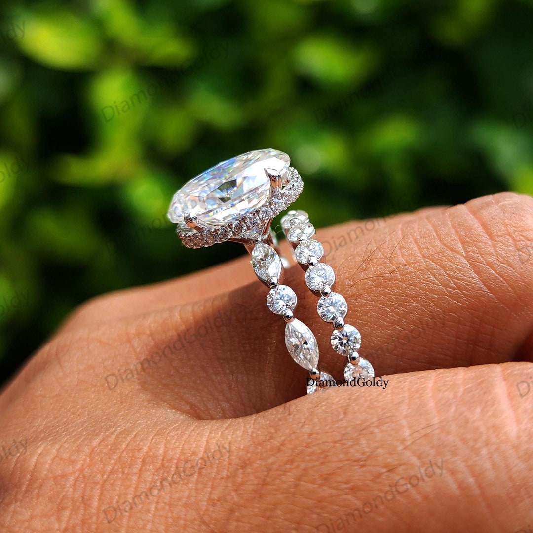 3 CT Oval Moissanite Engagement Bridal Ring Set Bobble Wedding Band ...