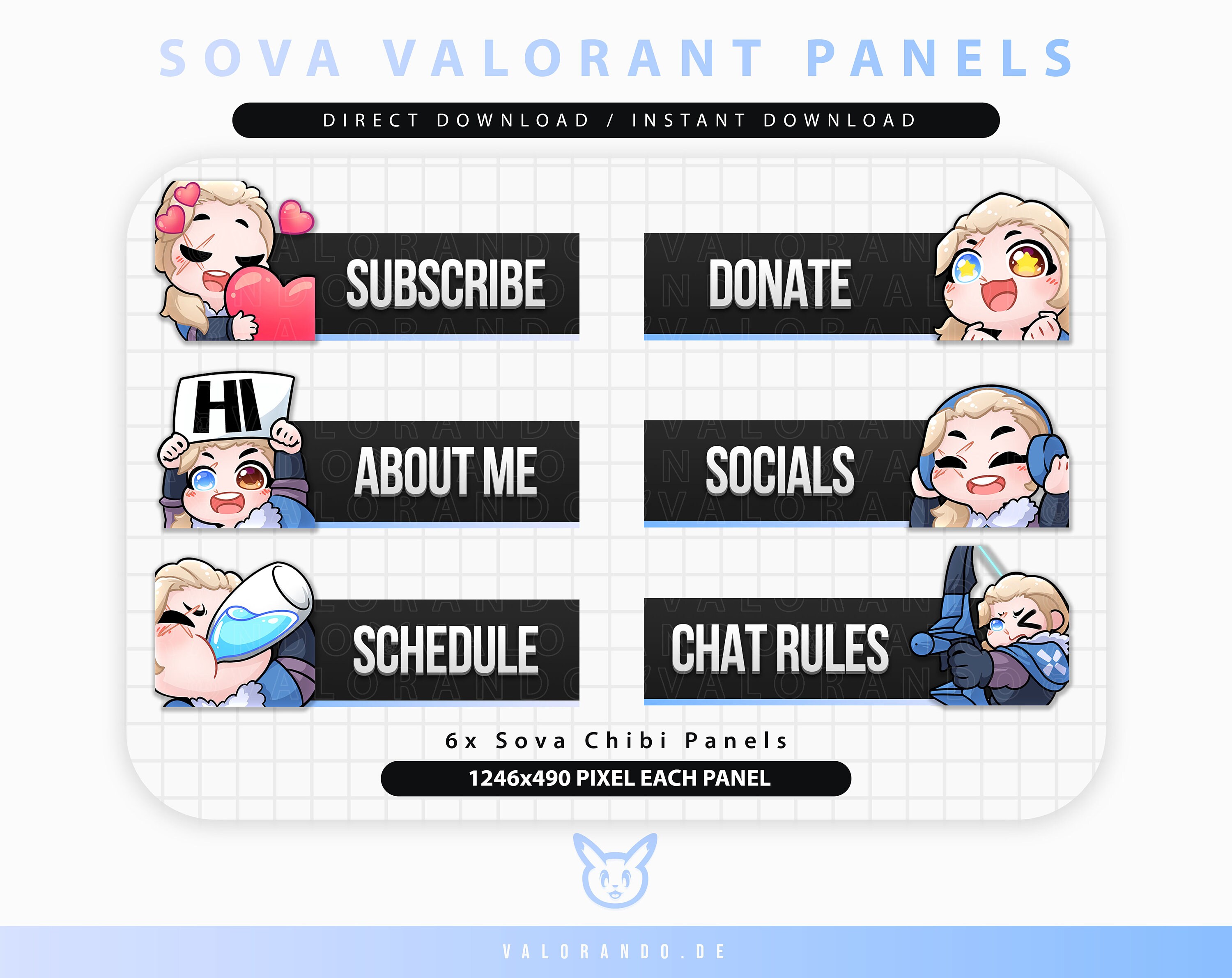 TWITCH PANELS PACK 6 Twitch Discord Youtube Streaming Cute Chibi Sova ...