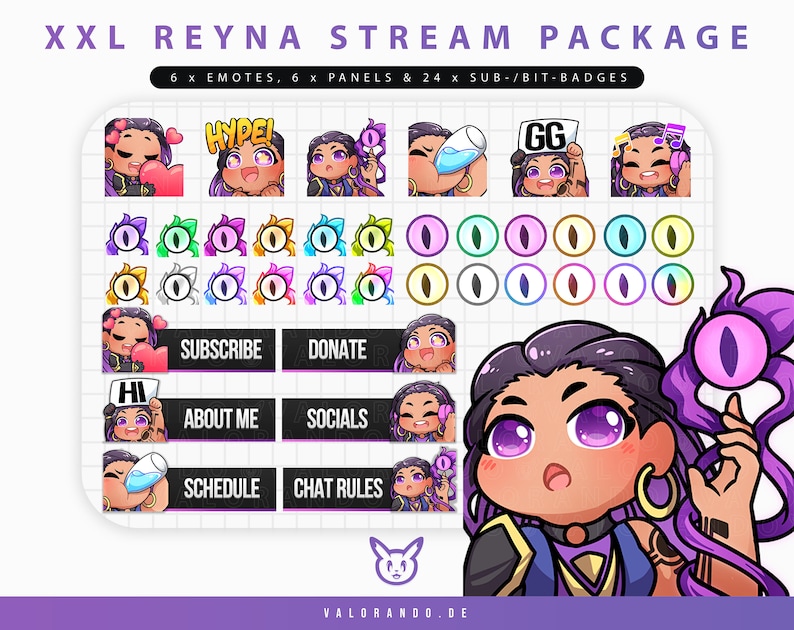 XXL STREAM PACKAGE Reyna Valorant Emotes, Panels and Sub/bit-badges ...