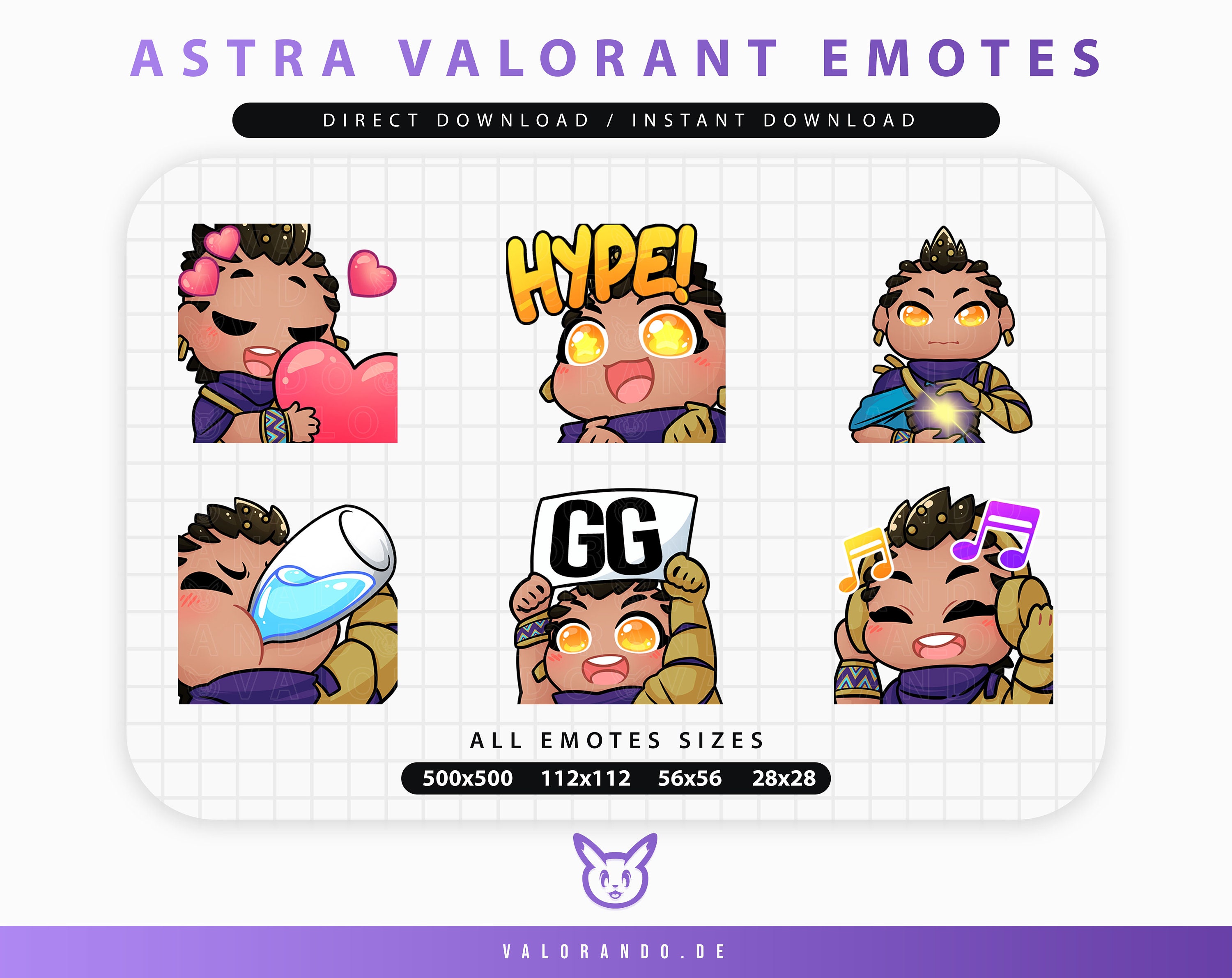 Valorant Astra Emotes 6 Twitch Discord Youtube Streaming Cute Chibi Astra Emoji
