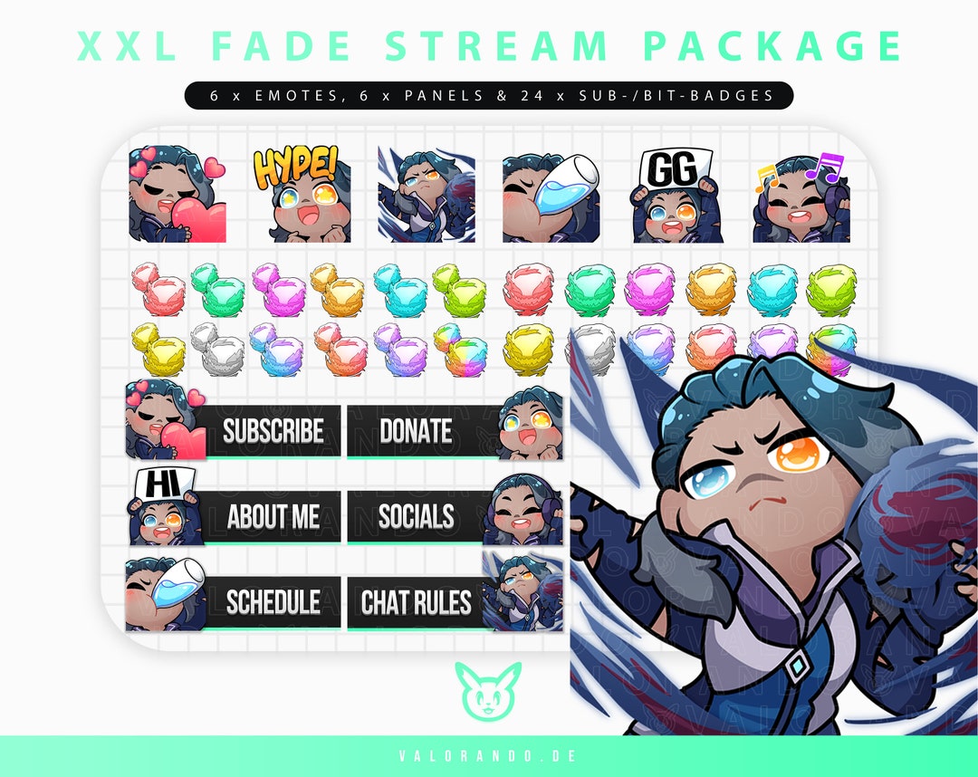 XXL STREAM PACKAGE Fade Valorant Emotes, Panels and Sub-/bit-badges ...