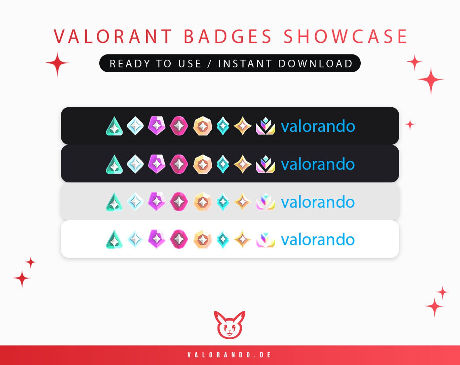 Valorant Badges Ranks (34) + Extra Ranked Badges | Bit/sub Badges ...