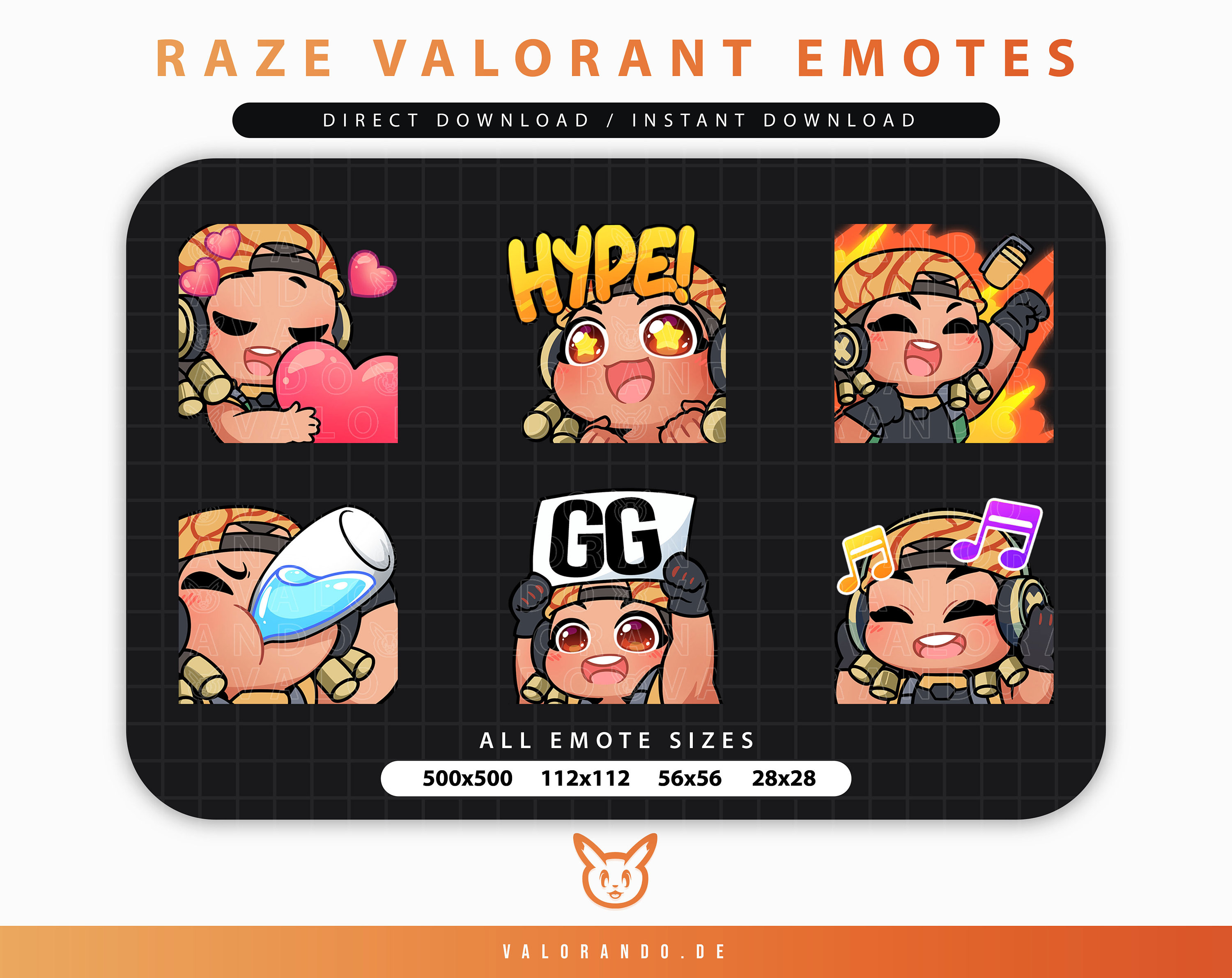 VALORANT RAZE EMOTES (6) | Twitch | Discord | Youtube | Streaming ...