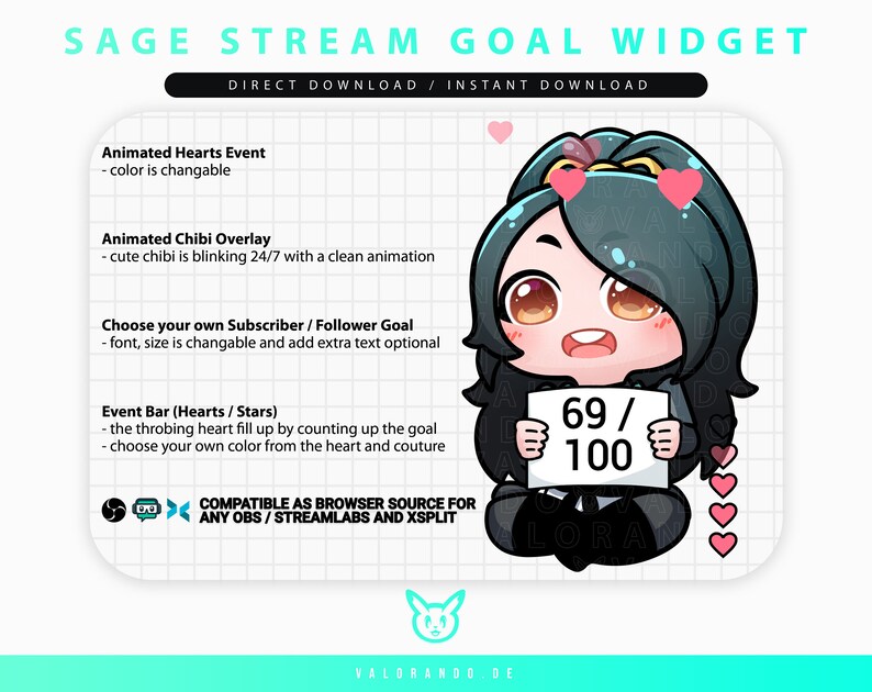 Stream Goal Widget Sage Valorant Widget Overlay OBS & Streamlabs | Cute ...
