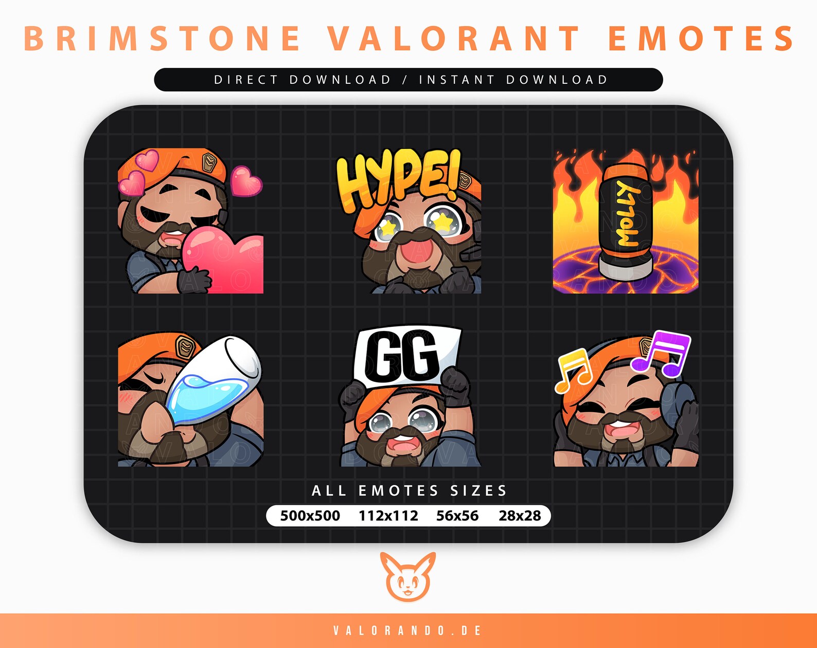 VALORANT BRIMSTONE EMOTES (6) | Twitch | Discord | Youtube | Streaming ...