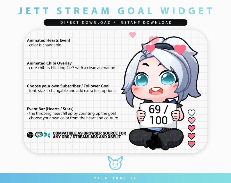 Stream Goal Widget Jett Valorant Widget Overlay for OBS & Streamlabs ...