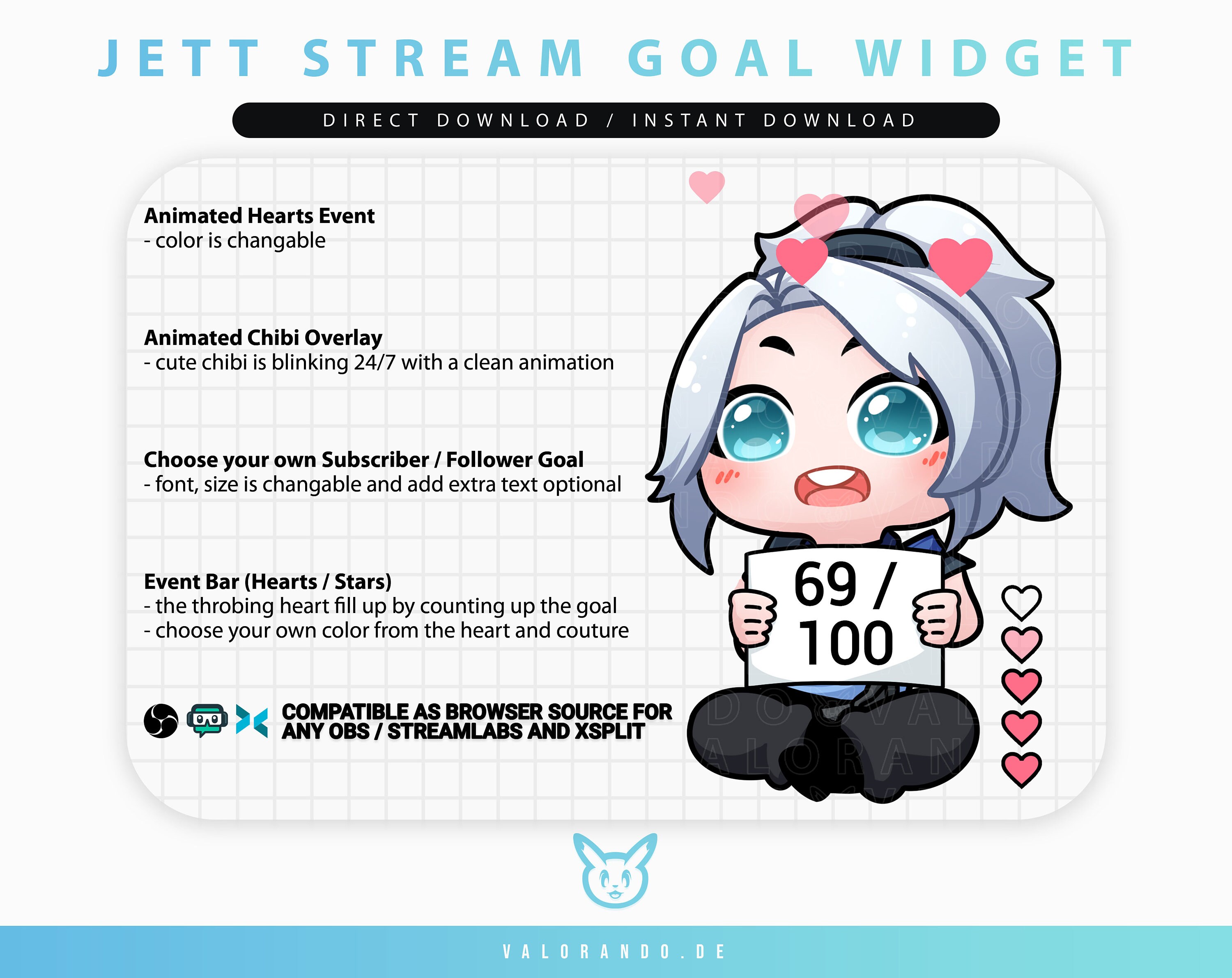 Stream Goal Widget Jett Valorant Widget Overlay for OBS & Streamlabs ...