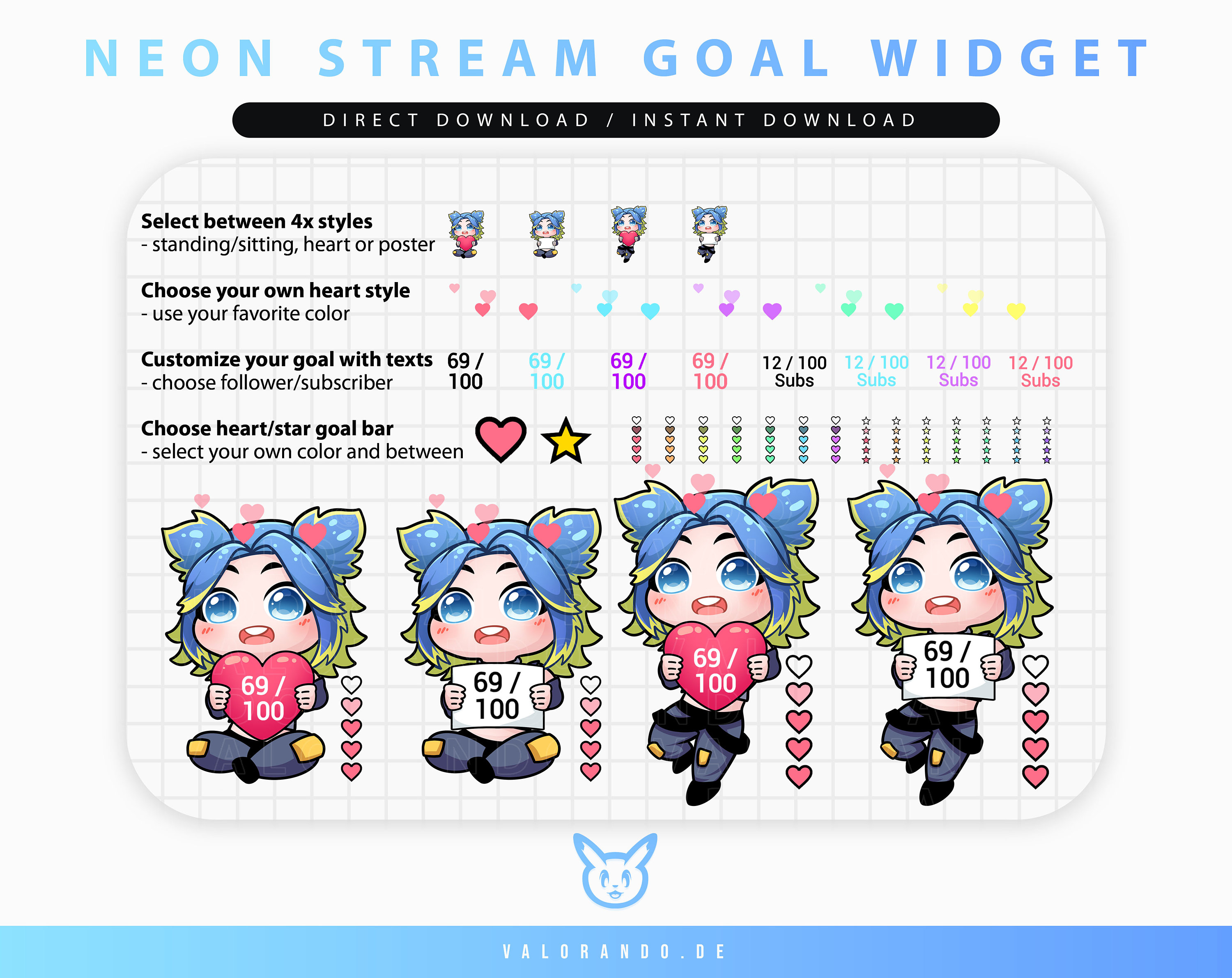 Stream Goal Widget Neon Valorant Widget Overlay for OBS & Streamlabs ...
