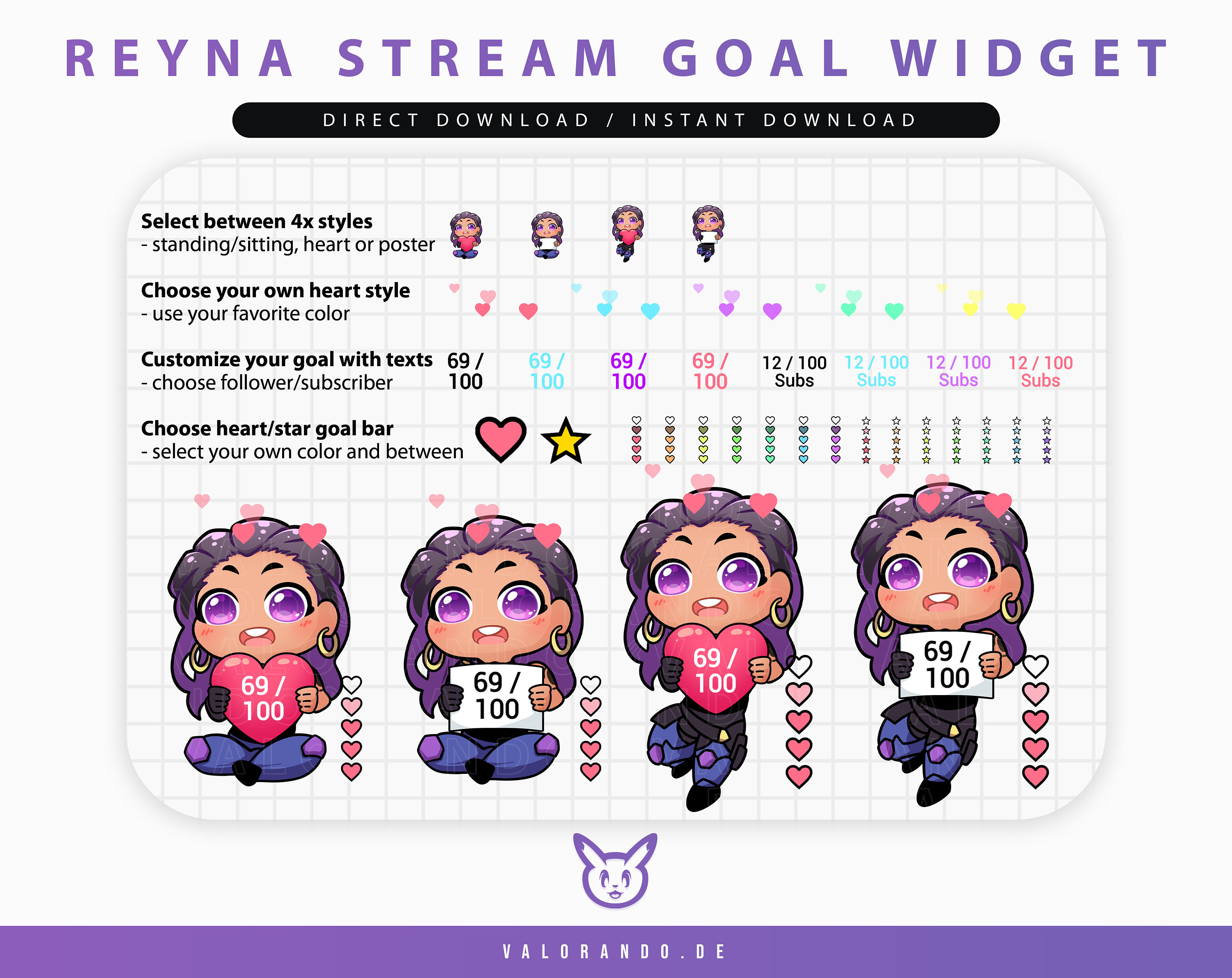 Stream Goal Widget Reyna Valorant Widget Overlay OBS & Streamlabs Cute ...