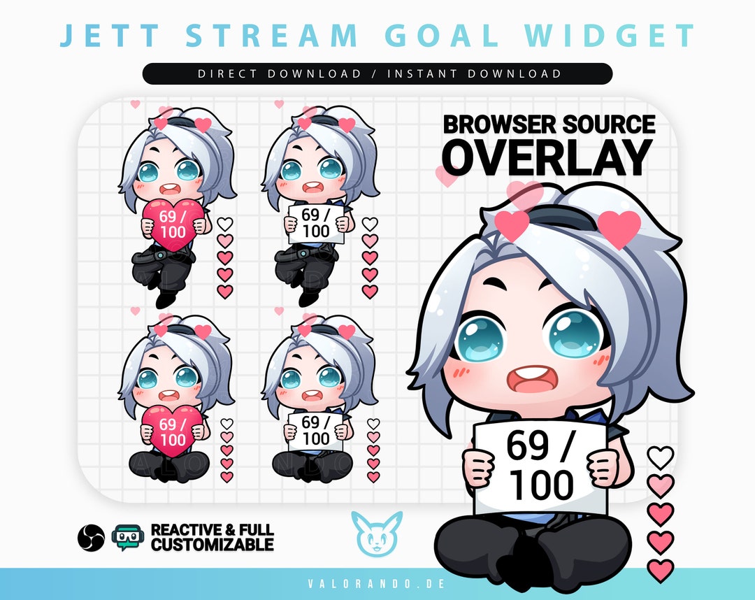Stream Goal Widget Jett Valorant Widget Overlay for OBS & Streamlabs ...